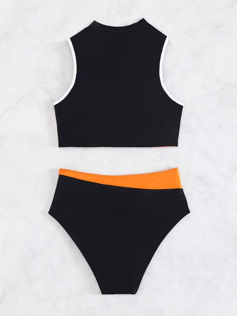 Surf Colorblock Zip High Neck Bikini Set Lagoonlab